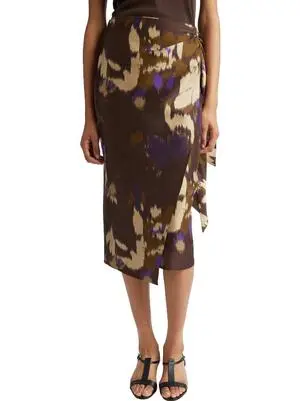 Max Mara Max Mara Dritto Floral Shantung Silk Wrap Skirt Coffee