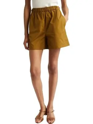Max Mara Haway Elastic Waist Cotton Poplin Shorts - Olive Green