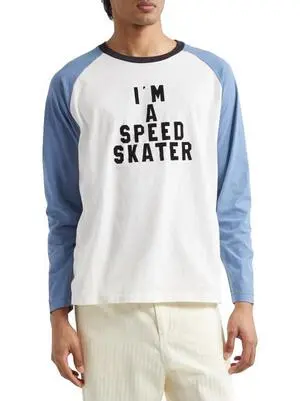 BODE Skater Flocked Baseball T-shirt - Blue/ Cream
