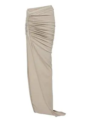 Rick Owens Ruched Cotton Jersey Maxi Skirt - White