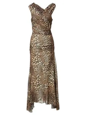 GANNI Ruched Leopard-print Maxi Dress - Multicoloured