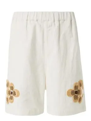 Commas Embroidered Linen And Cotton Shorts - White