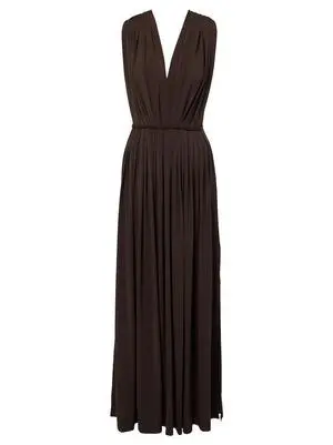 Max Mara Pleated Gathered Maxi Dress - Brown