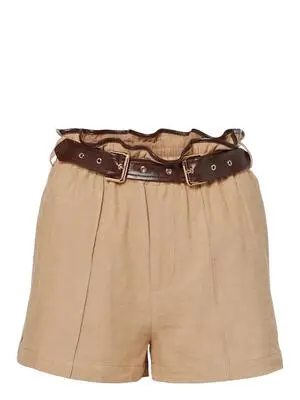XU ZHI Belted Faux Leather-trimmed Shorts - Beige