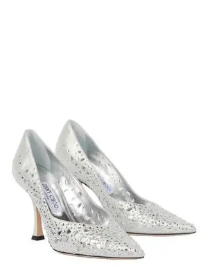 JIMMY CHOO Ziri 90 Embellished Suede Pumps - Silver