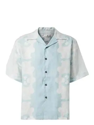 Commas Paradise Floral Linen Bowling Shirt - Blue