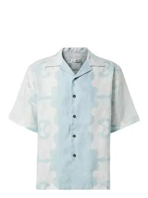 Commas Paradise Floral Linen Bowling Shirt - Blue