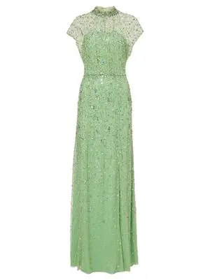Jenny Packham Jenny Packham Crystal Drop Embellished Gown Green