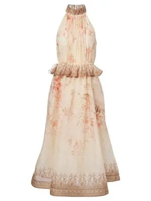 Zimmermann Illuminate Floral Linen And Silk Midi Dress - Beige