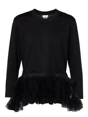 Noir Kei Ninomiya Tulle-trimmed Cotton Jersey Top - Black