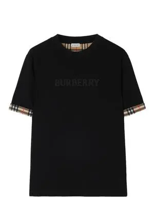 Burberry Check Trim Cotton T-Shirt Black