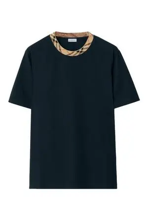 Burberry Check Trim Cotton T-Shirt Navy