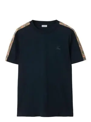 Burberry Check Trim Cotton T-Shirt Navy