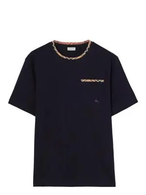 Burberry Check Trim Cotton T-Shirt Navy