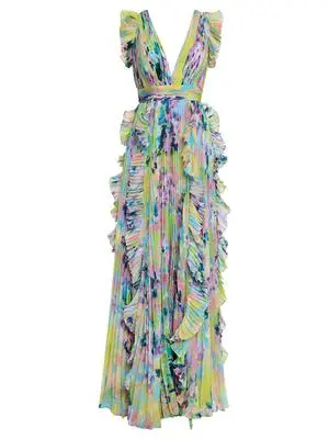 Jovani Pleated Ruffle-trim Gown - Multi