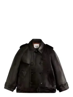 TOD'S Short Leather Trench Coat - Brown