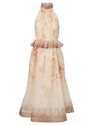 Zimmermann Illuminate Floral Linen And Silk Midi Dress - Beige