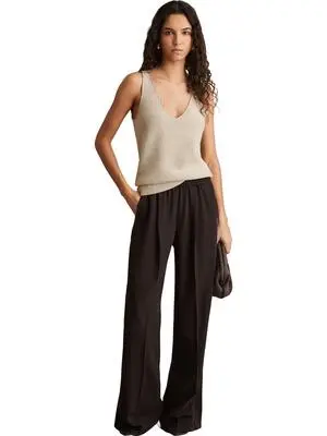REISS Remi Wide Leg Trousers - Chocolate Brown
