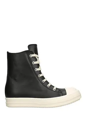 Rick Owens Contrast-sole Leather High-top Trainers - Blk/white