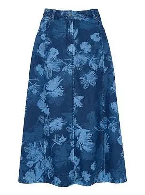 Whistles High-rise Printed Denim Midi Skirt - Blue