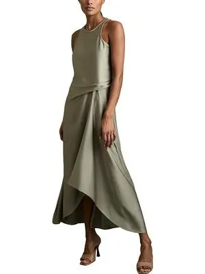 REISS Micah Draped Occasion Dress - Khaki