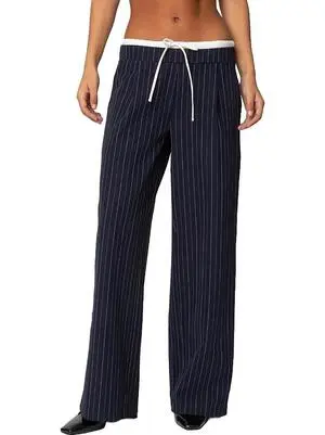 EDIKTED Drawstring Pants Navy And White