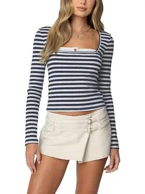 EDIKTED Buttoned Up Layered Striped Top - Mix