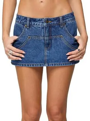 EDIKTED Stitched Up Denim Mini Skort - Blue-washed