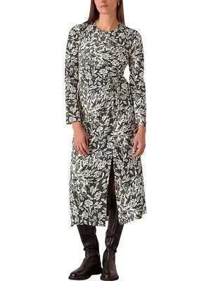 Whistles Cut Stems Ruched Side Dress - Green/multi
