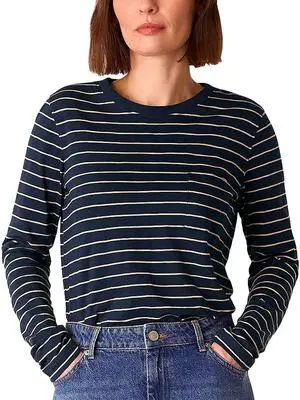 Whistles Striped Crewneck Pocket Top - Navy/multi