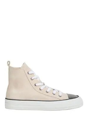 Brunello Cucinelli Bead-embellished Suede High-top Sneakers - Ecru