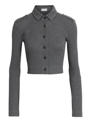 Brunello Cucinelli Cropped Bead-embellished Ribbed Shirt - Anthracite