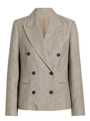 Brunello Cucinelli Double-breasted Metallic Linen-blend Twill Blazer - Mushroom
