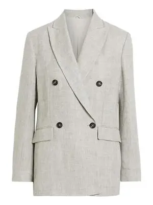 Brunello Cucinelli Brunello Cucinelli Double-Breasted Linen-Jacquard Blazer Stone