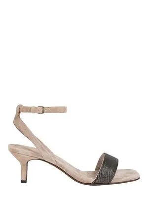 Brunello Cucinelli Bead-embellished Suede Sandals - Mushroom