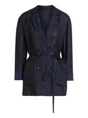 Brunello Cucinelli Metallic Pinstriped Cotton-blend Blazer - Midnight Blue