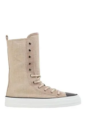 Brunello Cucinelli Bead-embellished High-top Sneakers - Mushroom