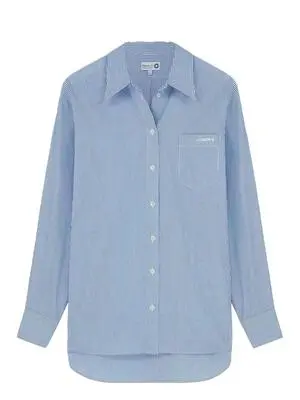 Hunza G Embroidered Shirt - Blue Stripe