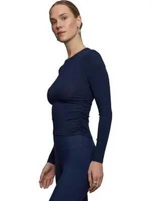 Carbon38 Long Sleeve Ribbed Jersey Top - Navy