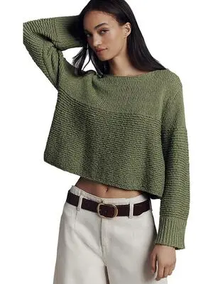 PILCRO Textured Boat-Neck Pullover Sweater Green