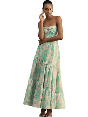 HUTCH Phoebe Strapless Tiered Maxi Dress - Teal Floral