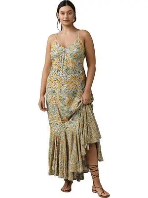 CONDITIONS APPLY Conditions Apply Ellianna Ruffled Slip Maxi Dress Yellow Pattern