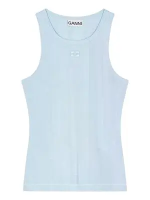 GANNI Logo-embroidered Tank Top - Blue