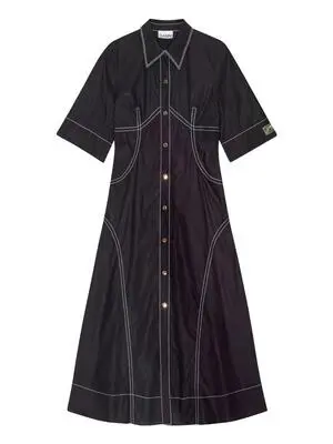 GANNI Contrasting Shirtdress - Black