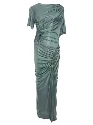 Atlein Asymmetric Ruched Midi Dress - Green