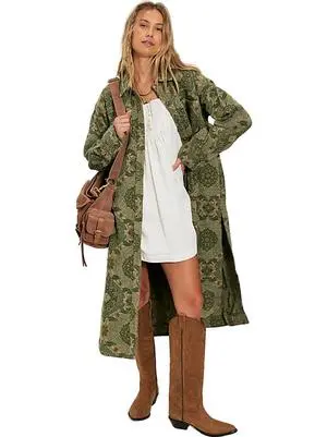 Free People We The Free Brick Lane Jacquard Maxi Shirt Jacket - Olive Combo