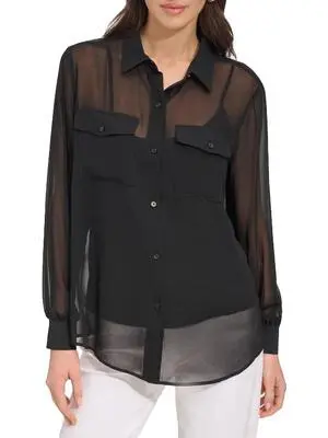 Dkny DKNY Chiffon Button-Up Shirt Black