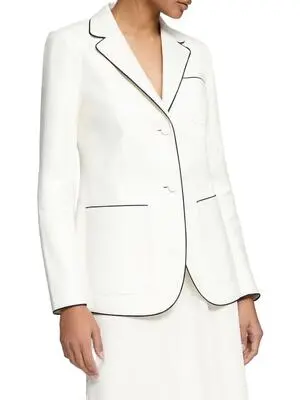 Lafayette 148 New York Glove Piped Lambskin Leather Blazer - White