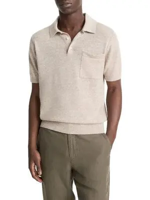 Vince Short Sleeve Linen & Wool Blend Pocket Polo Sweater - Shroom