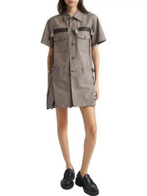 Sacai Cotton Cargo Shirt Dress - Taupe